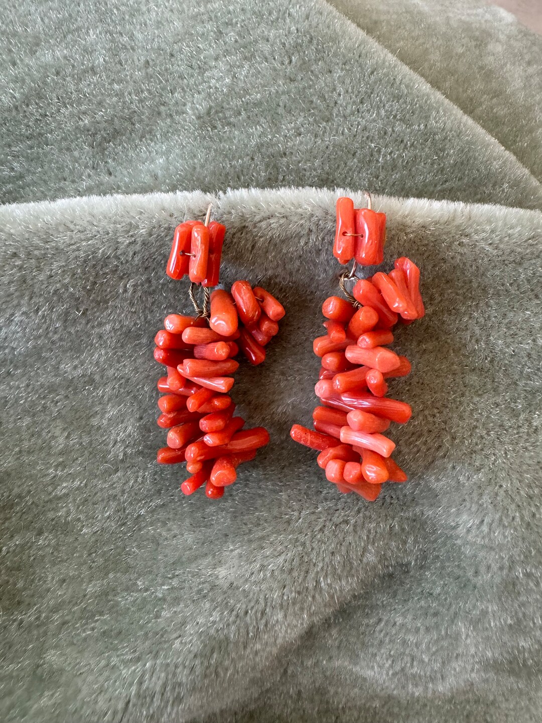 Vintage Branch Red Coral Dangle Earrings, Red Coral Dangle Earrings ...