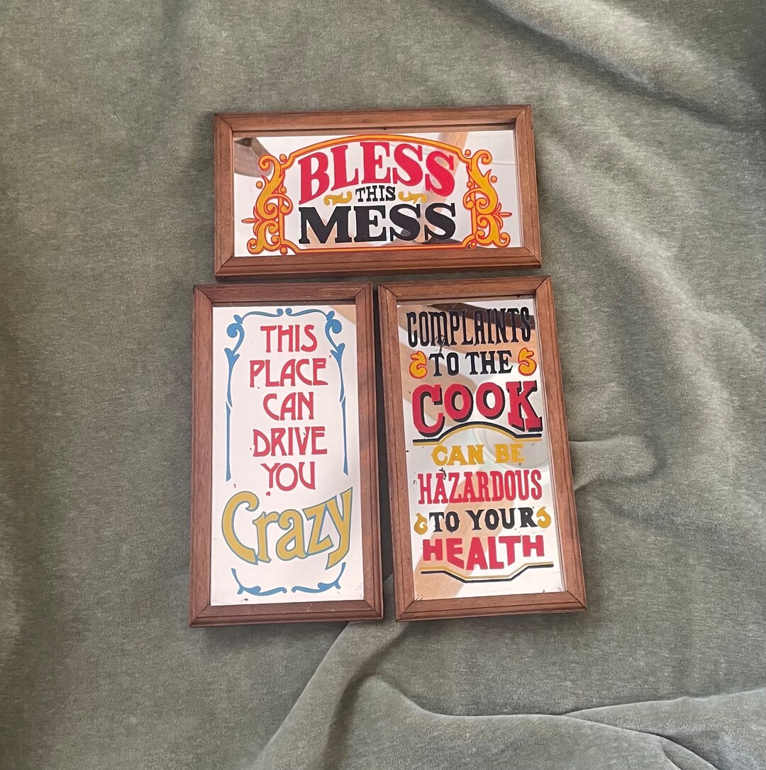 Vintage 70s Mirror Wall Signs, Complaints to the Cook Can Be Hazardous ...