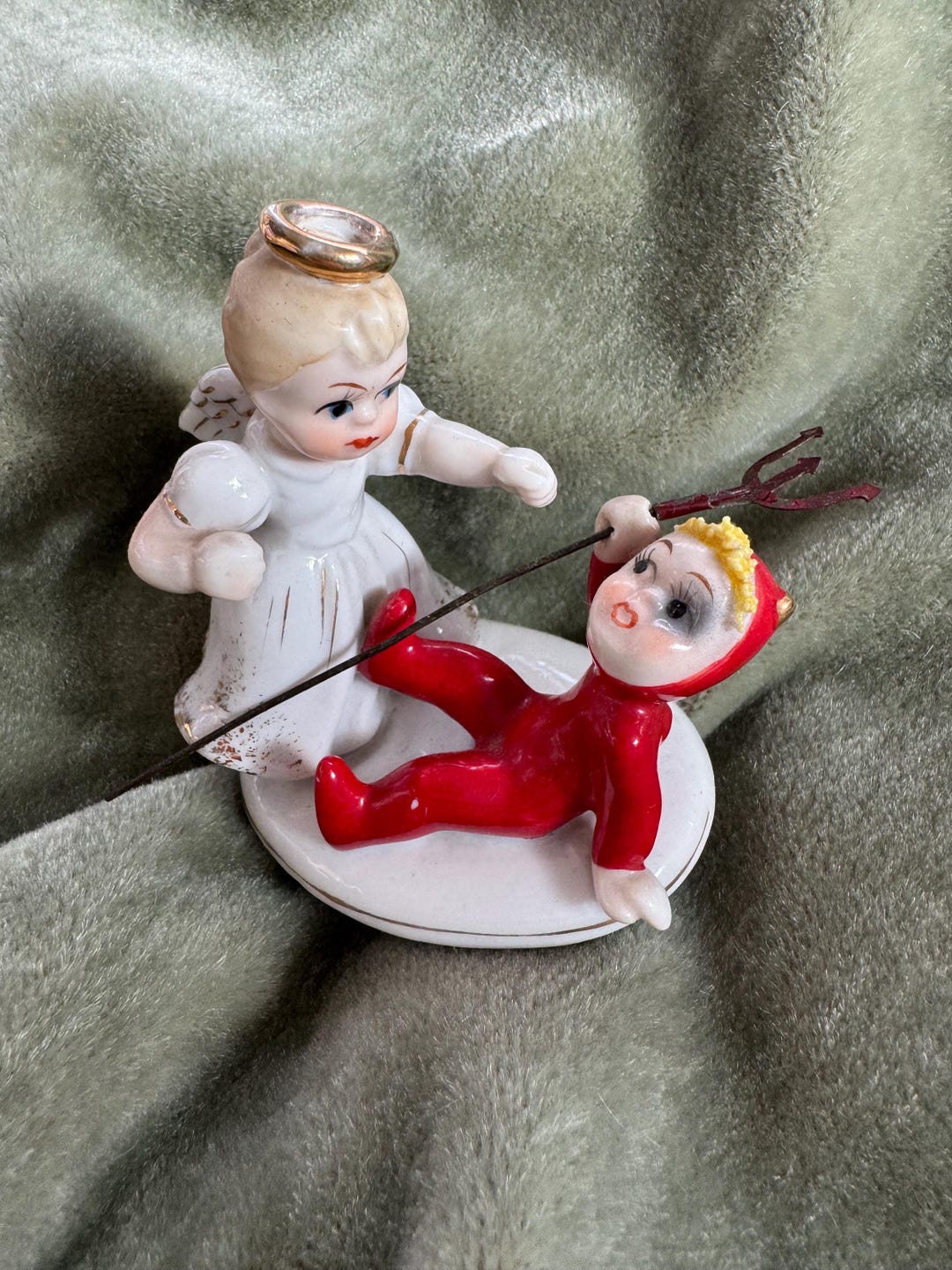 Vintage 1950's Lefton China Angel and Devil With Blackeye, Handpainted ...