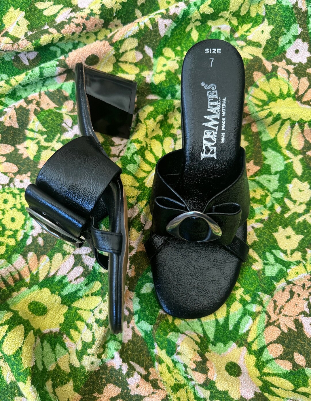 Vintage 60s 70s Love Mates Black Platform Sandal, Faux Leather Black ...