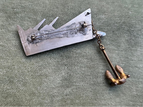 Vintage WWII Era Battleship Bar pin with anchor, batt… - Gem
