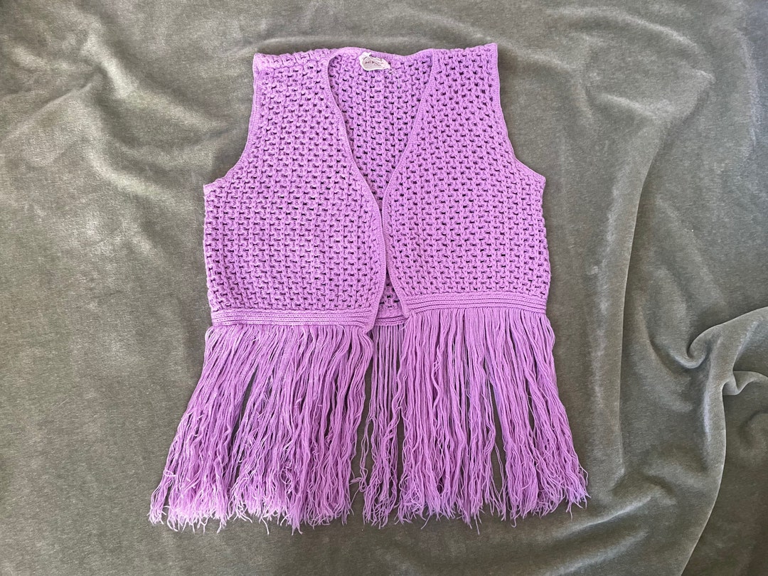 Vintage 60s 70s Purple Sweater Vest With Fringe / Purple Fringe Orlon ...