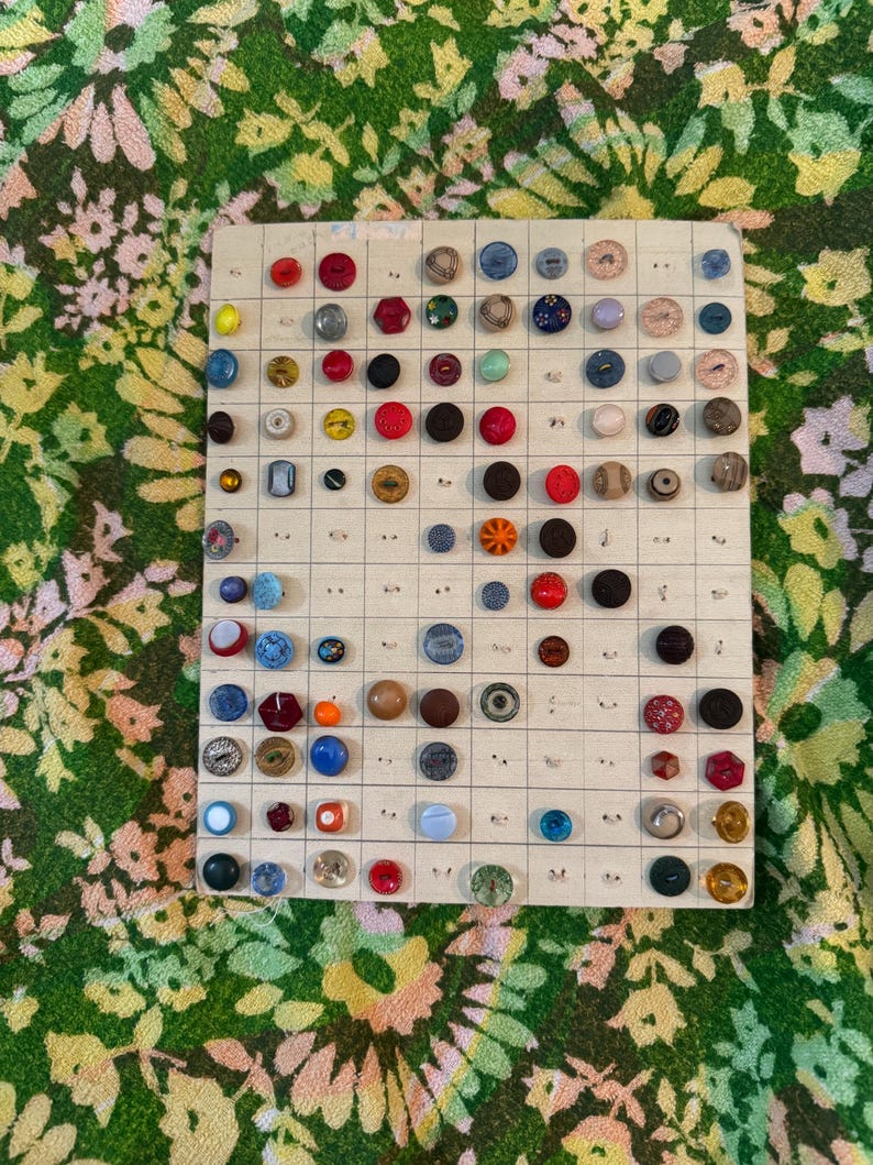 Vintage Button Collection: 86 Plastic & Glass Buttons on Display Card ...