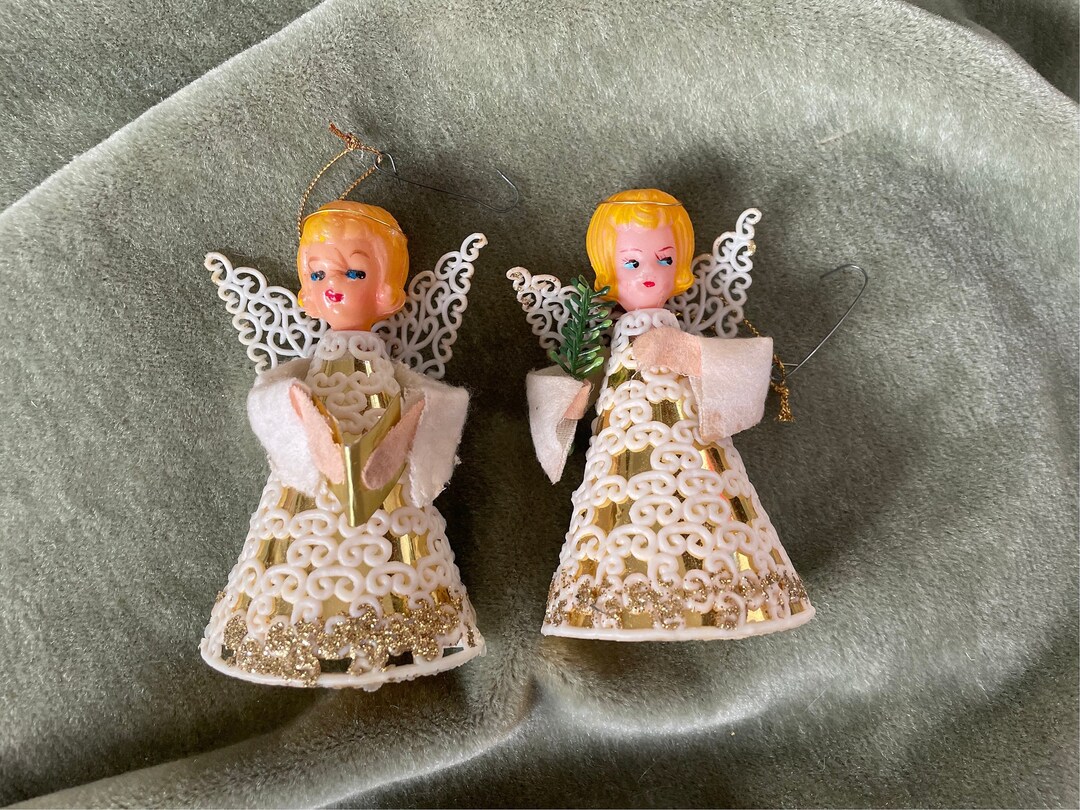 Vintage Christmas Angel Ornaments, MCM Vintage Christmas Plastic Angels ...