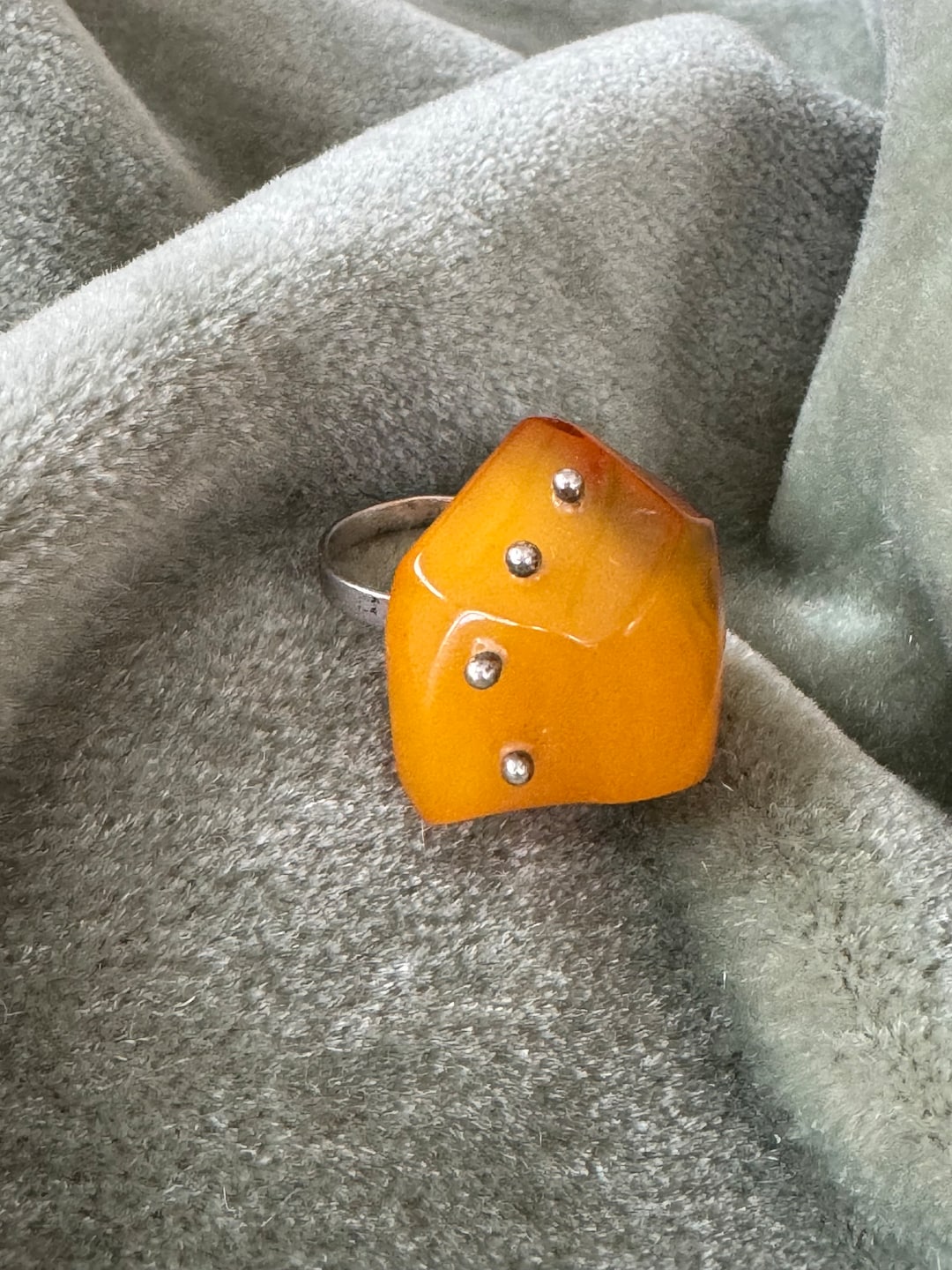 Vintage Modernist Baltic Butterscotch Amber Ring With Polish Silver ...