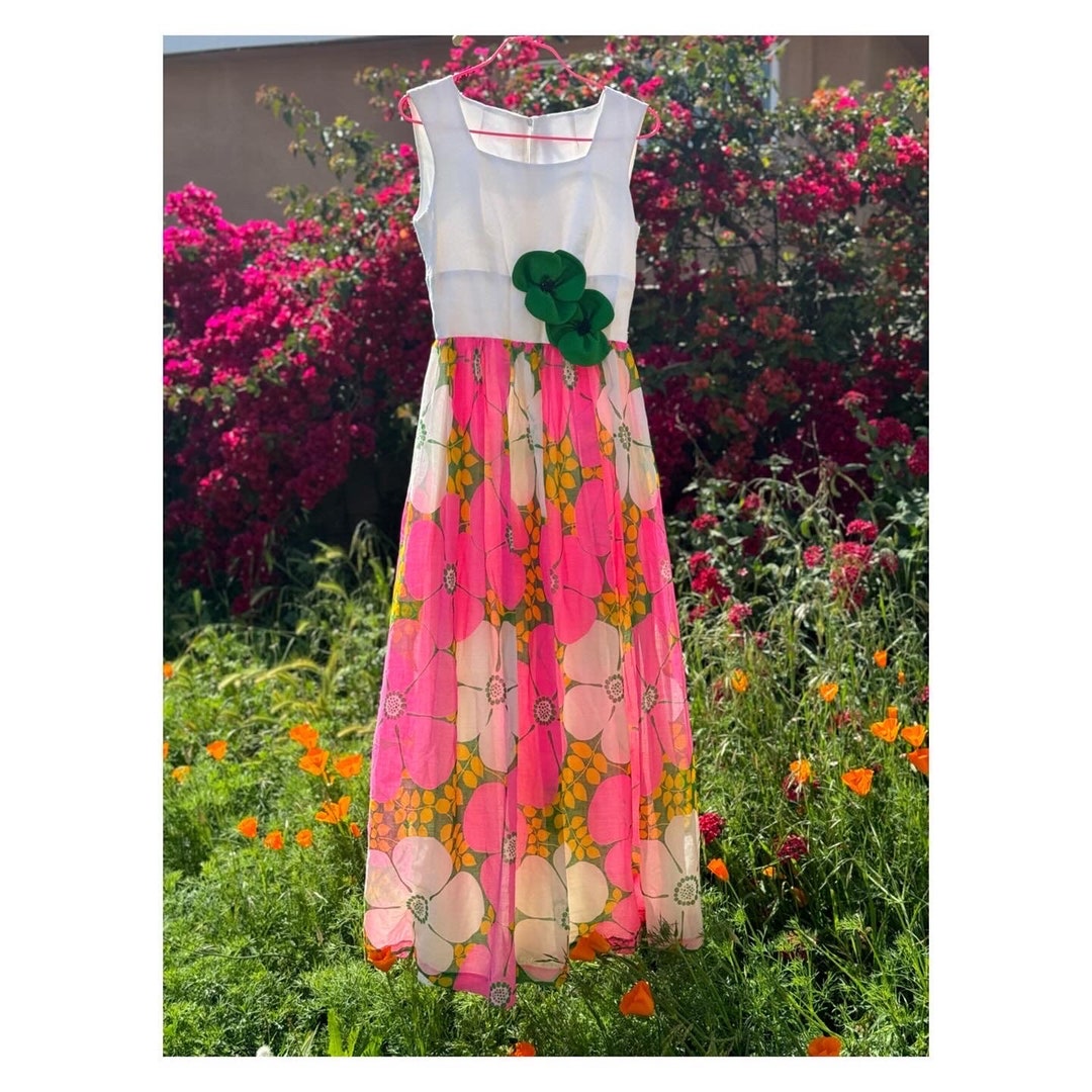 Vintage 60s Flower Power Dress, 1960s Flower Power Party Dress, Retro ...
