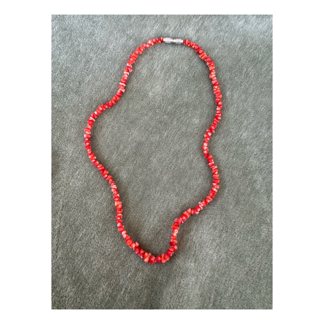 Vintage Red Coral Chip Necklace, Red Color Salmon Coral Necklace, Retro ...