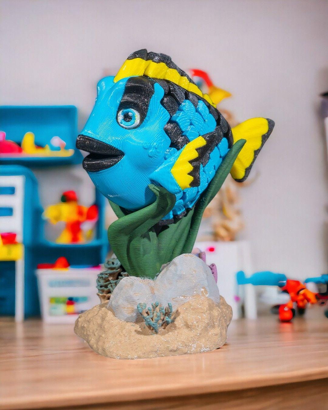 3D Printed Articulated Blue Tang Toy Dolores the Flexible Fidget Desk ...