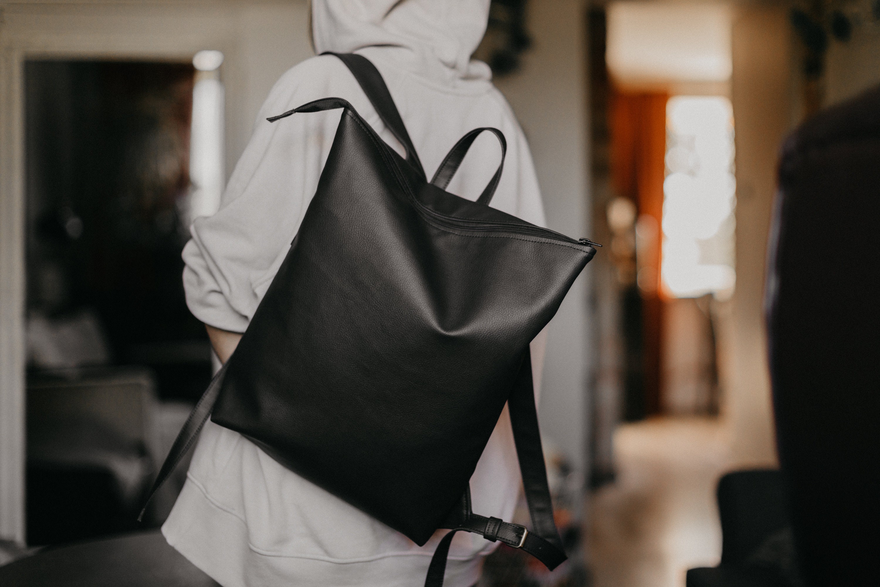 Faux Leather Backpack Vegan Leather Backpack Black Backpack | Etsy