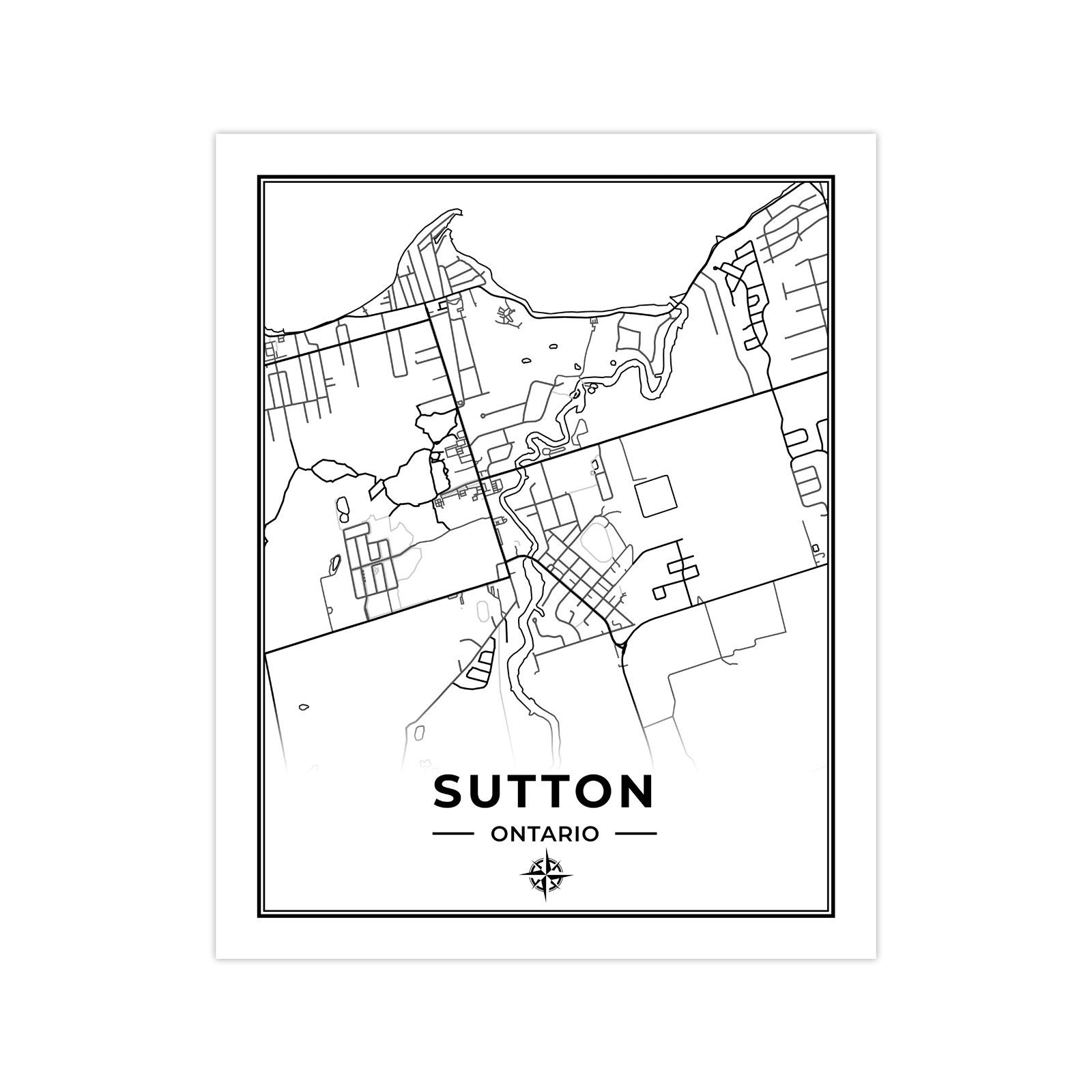 Sutton Map Print Map of Sutton Ontario Black & White | Etsy