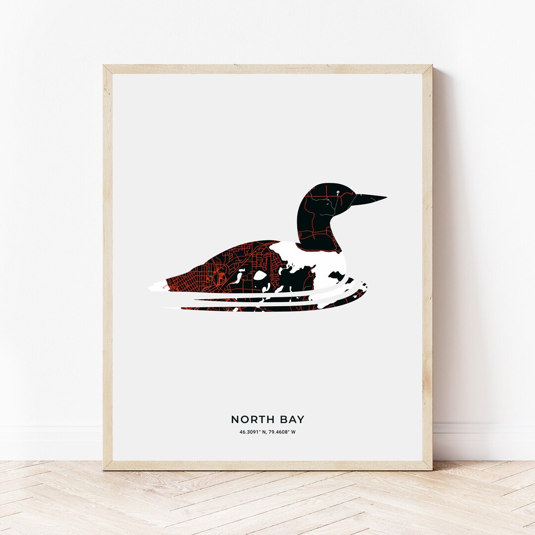 North Bay Loon Print | Map of North Bay Ontario | Digital Download - Etsy