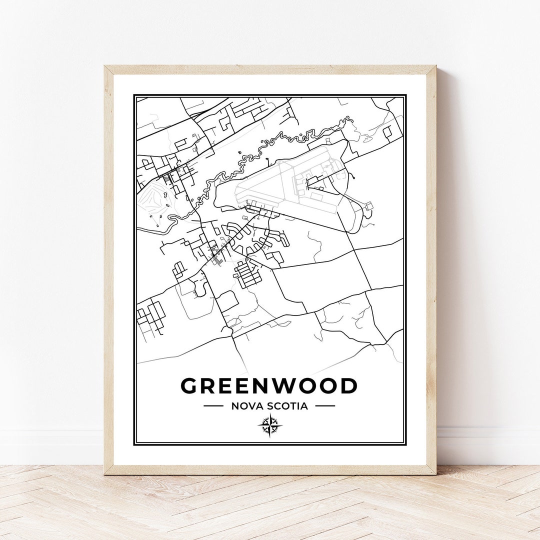 Greenwood Map Print | Map of Greenwood Nova Scotia | Black & White ...
