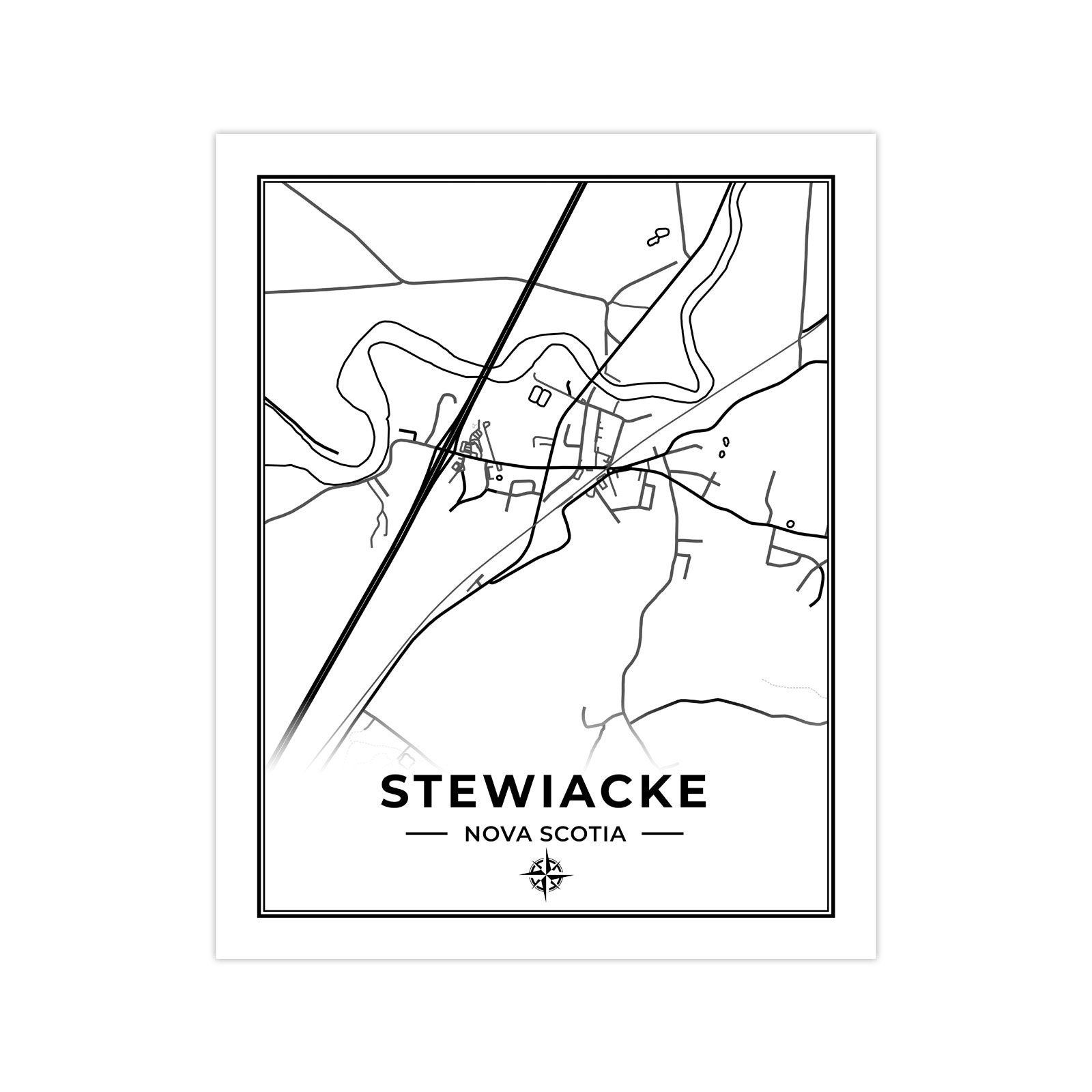 Stewiacke Map Print | Map of Stewiacke Nova Scotia | Black & White ...