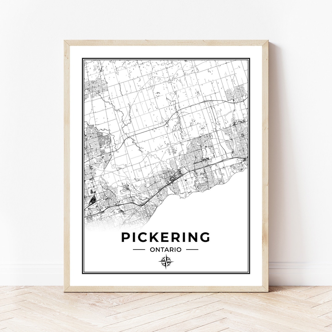 Pickering Map Print | Map of Pickering Ontario | Black & White ...