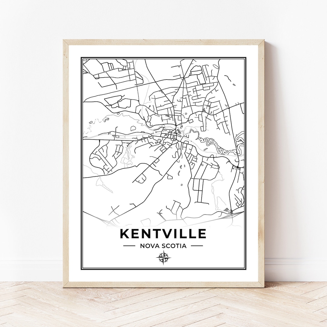 Kentville Map Print | Map of Kentville Nova Scotia | Black & White ...