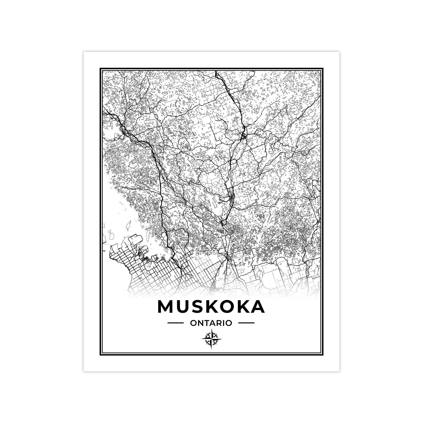Muskoka Map Print Map of Muskoka Ontario Black & White | Etsy Canada