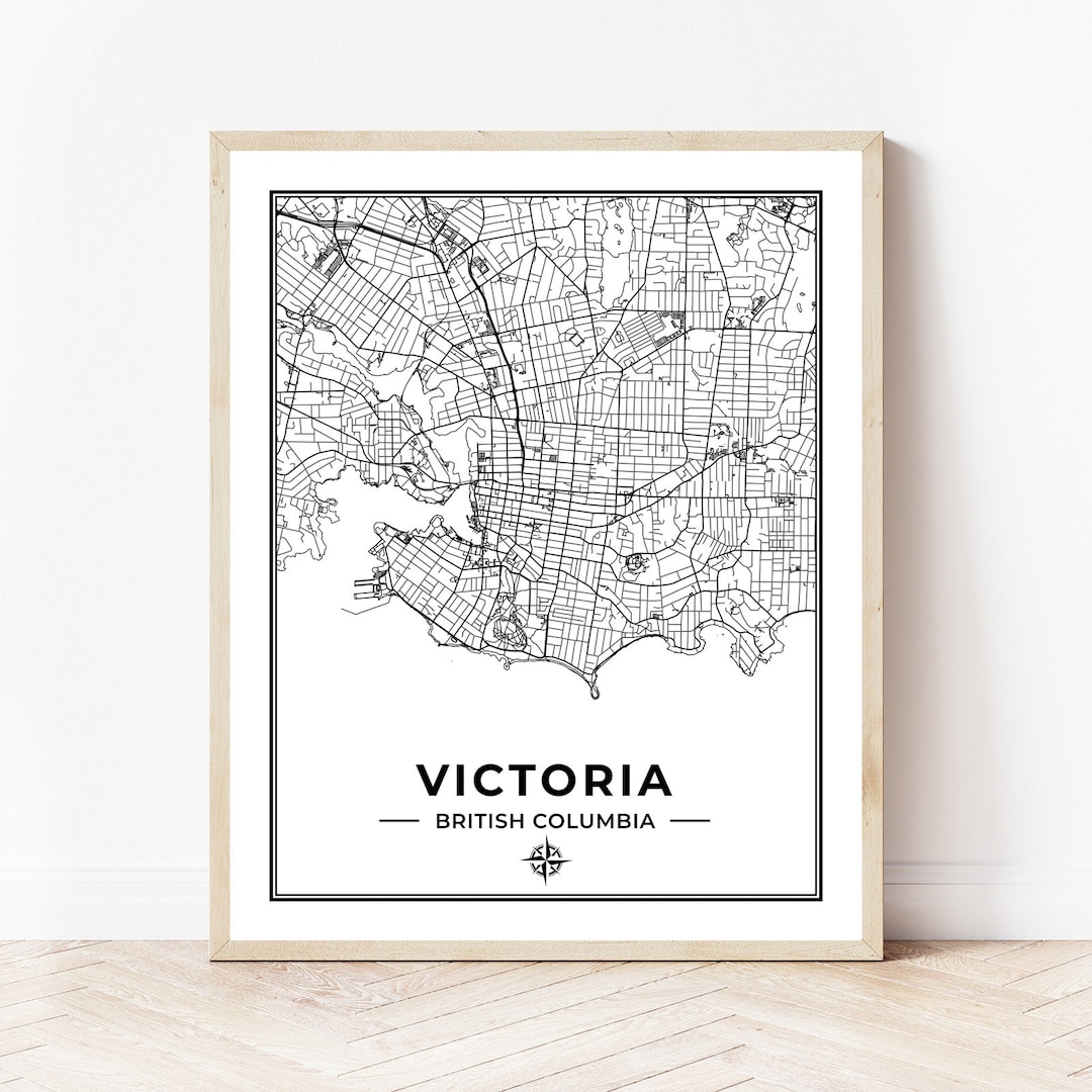Victoria Map Print | Map of Victoria British Columbia | Black & White ...