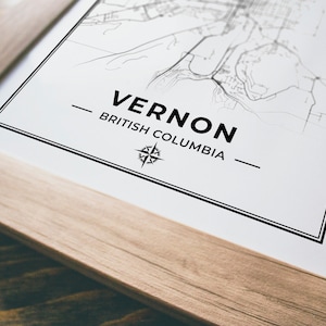 Vernon Map Print | Map of Vernon British Columbia | Black & White ...