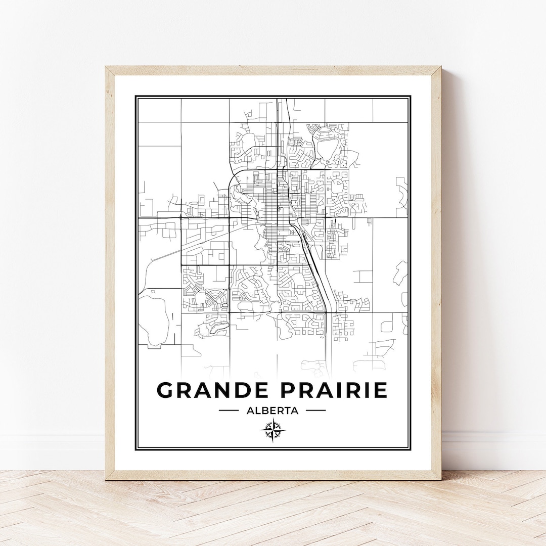 Grande Prairie Map Print | Map of Grande Prairie Alberta | Black ...