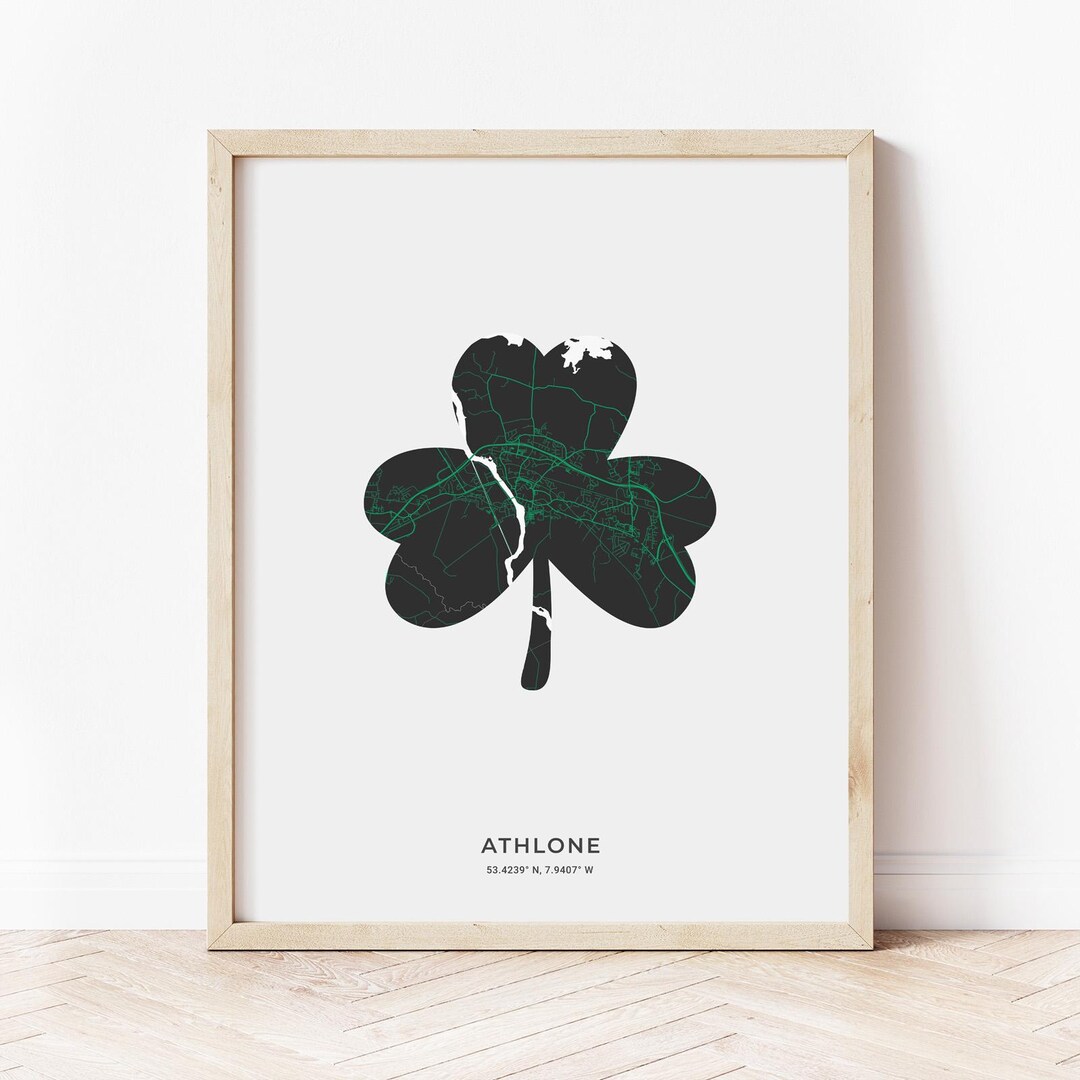 Athlone Shamrock Map Print | Map of Athlone Ireland | Digital Download ...