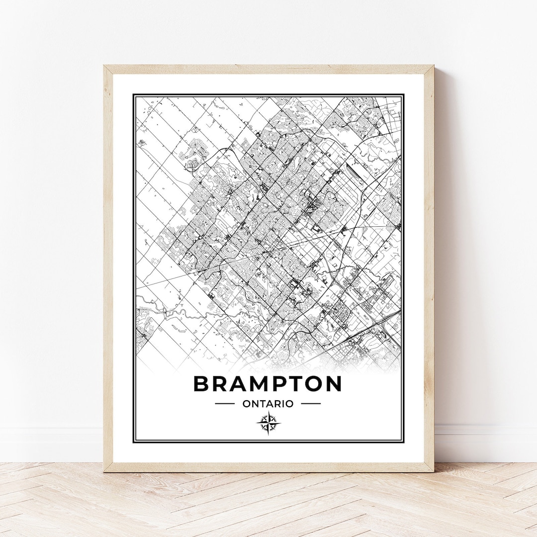 Brampton Map Print | Map of Brampton Ontario | Black & White | Digital ...