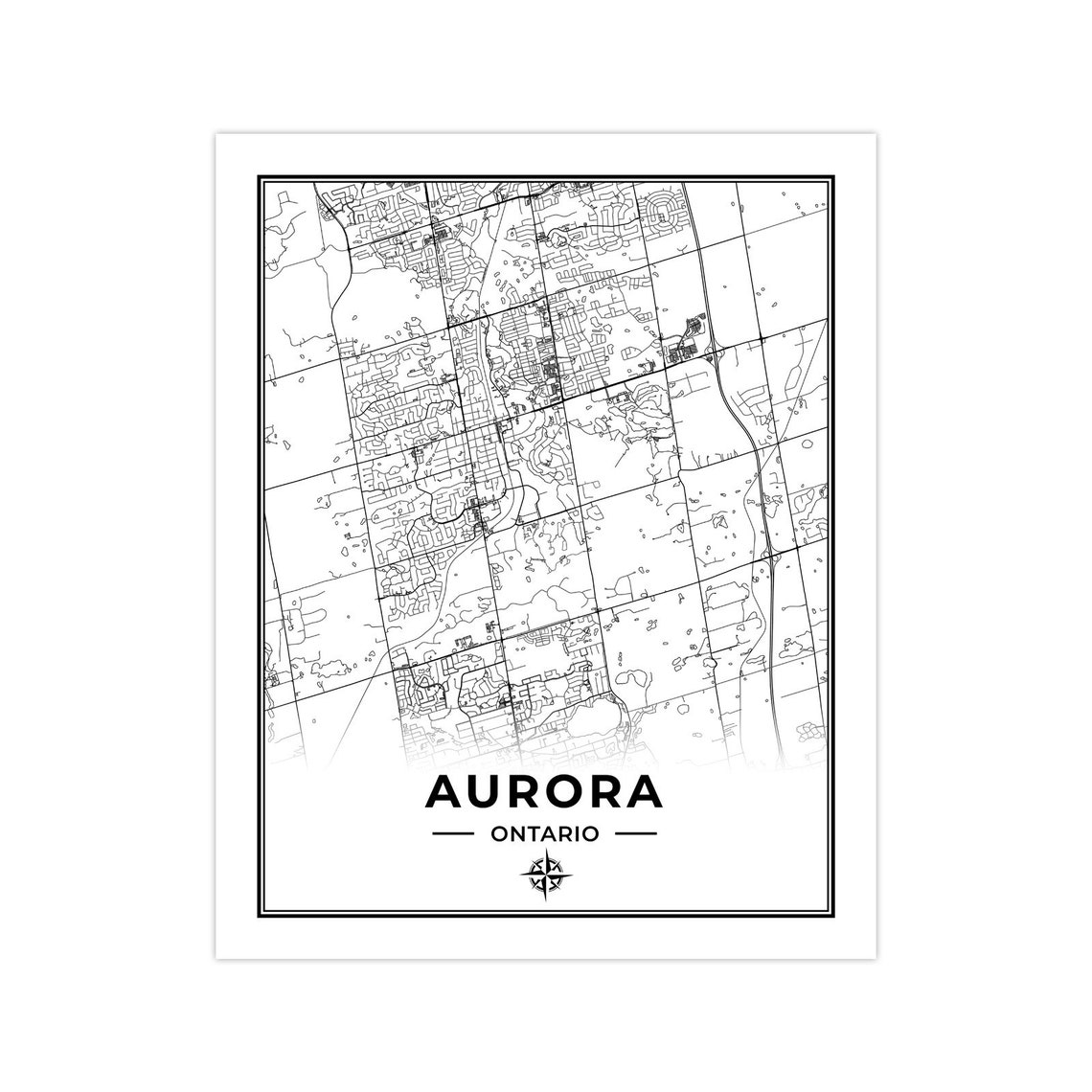 Aurora Map Print | Map of Aurora Ontario | Black & White | Digital ...