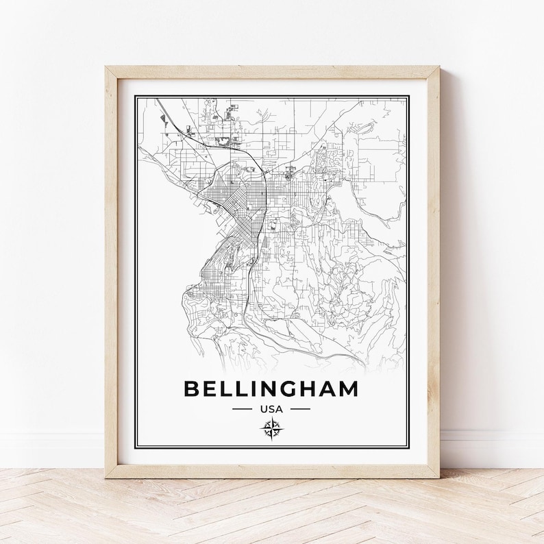 Bellingham Map Print | Map of Bellingham Washington State | Digital ...