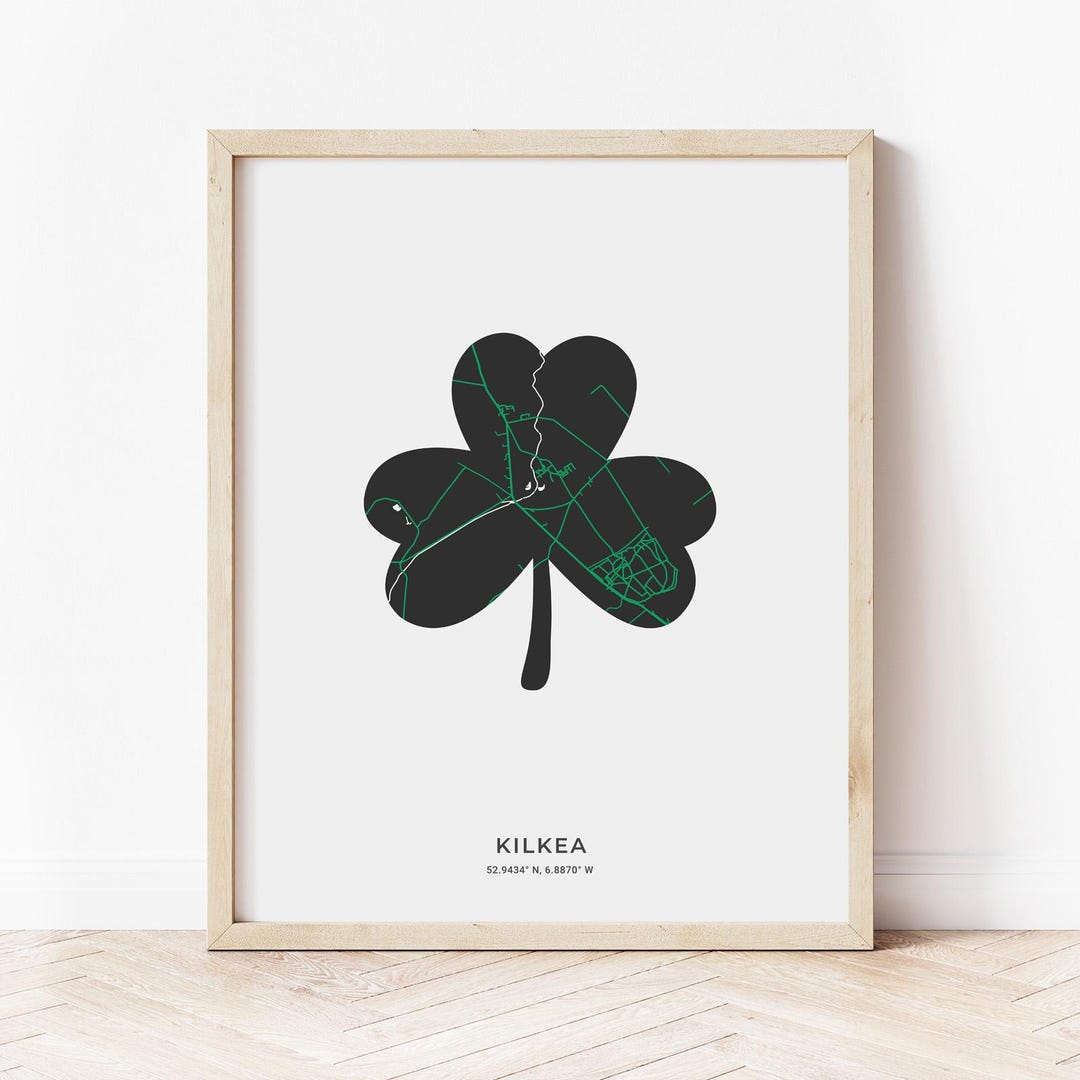 Kilkea Shamrock Map Print | Map of Kilkea Ireland | Digital Download - Etsy