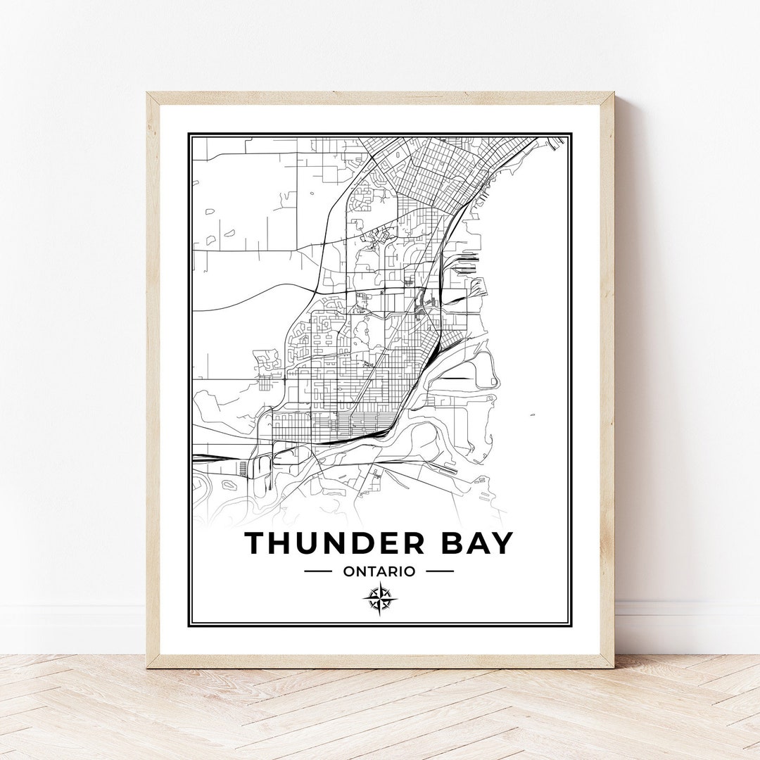 Thunder Bay Map Print | Map of Thunder Bay Ontario | Black & White ...