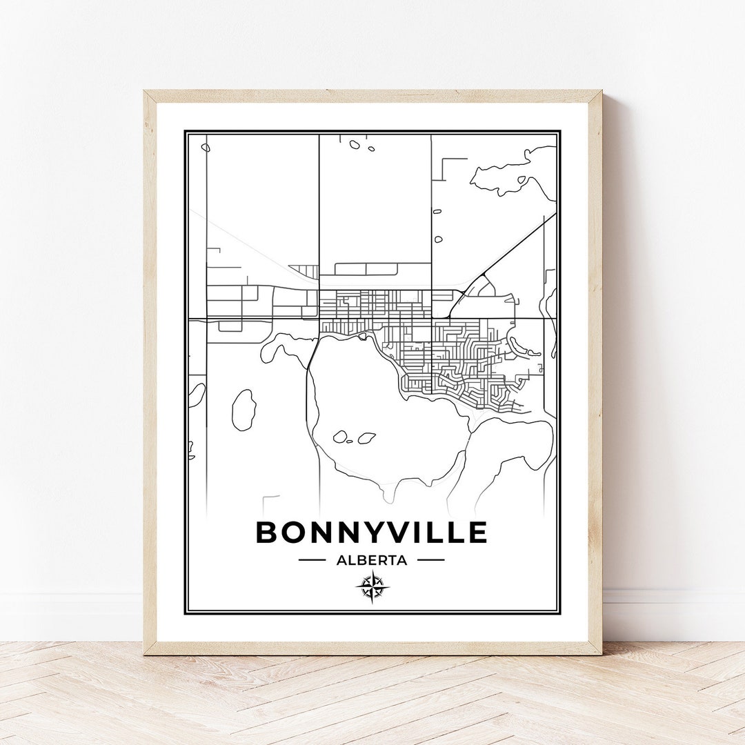 Bonnyville Map Print | Map of Bonnyville Alberta | Black & White ...