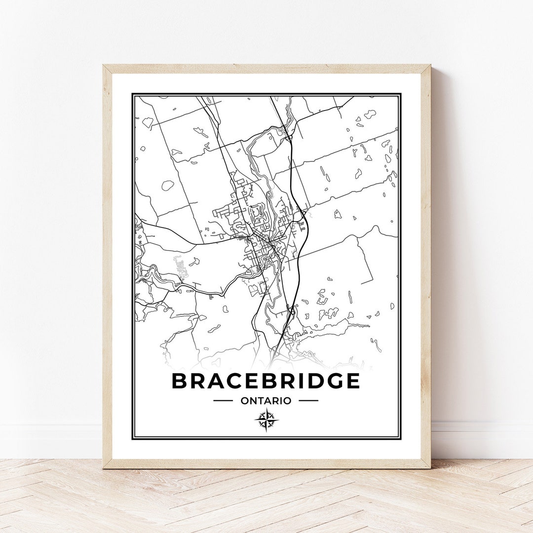 Bracebridge Map Print | Map of Bracebridge Ontario | Black & White ...