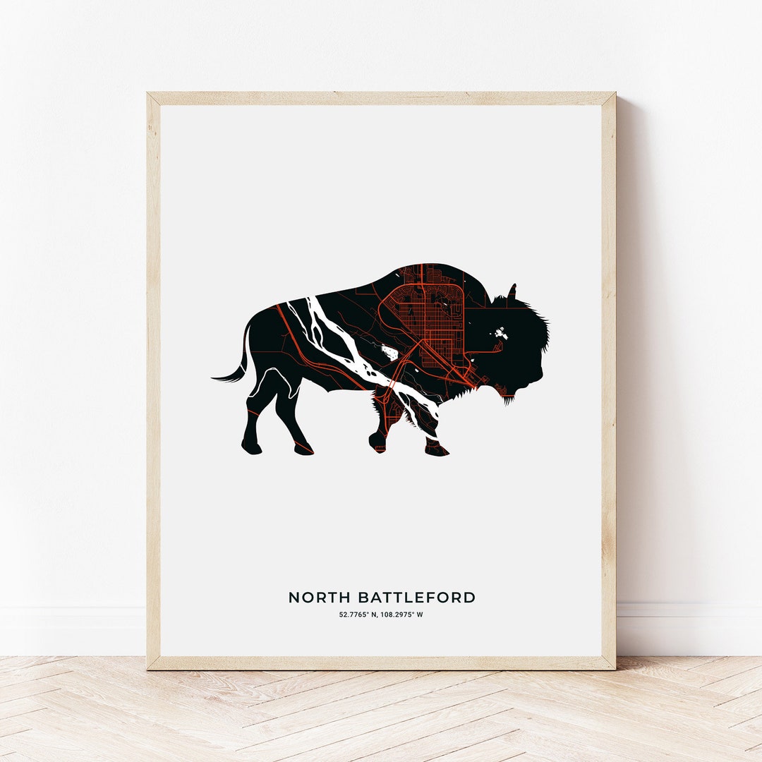 North Battleford Buffalo Print | Map of North Battleford Saskatchewan ...