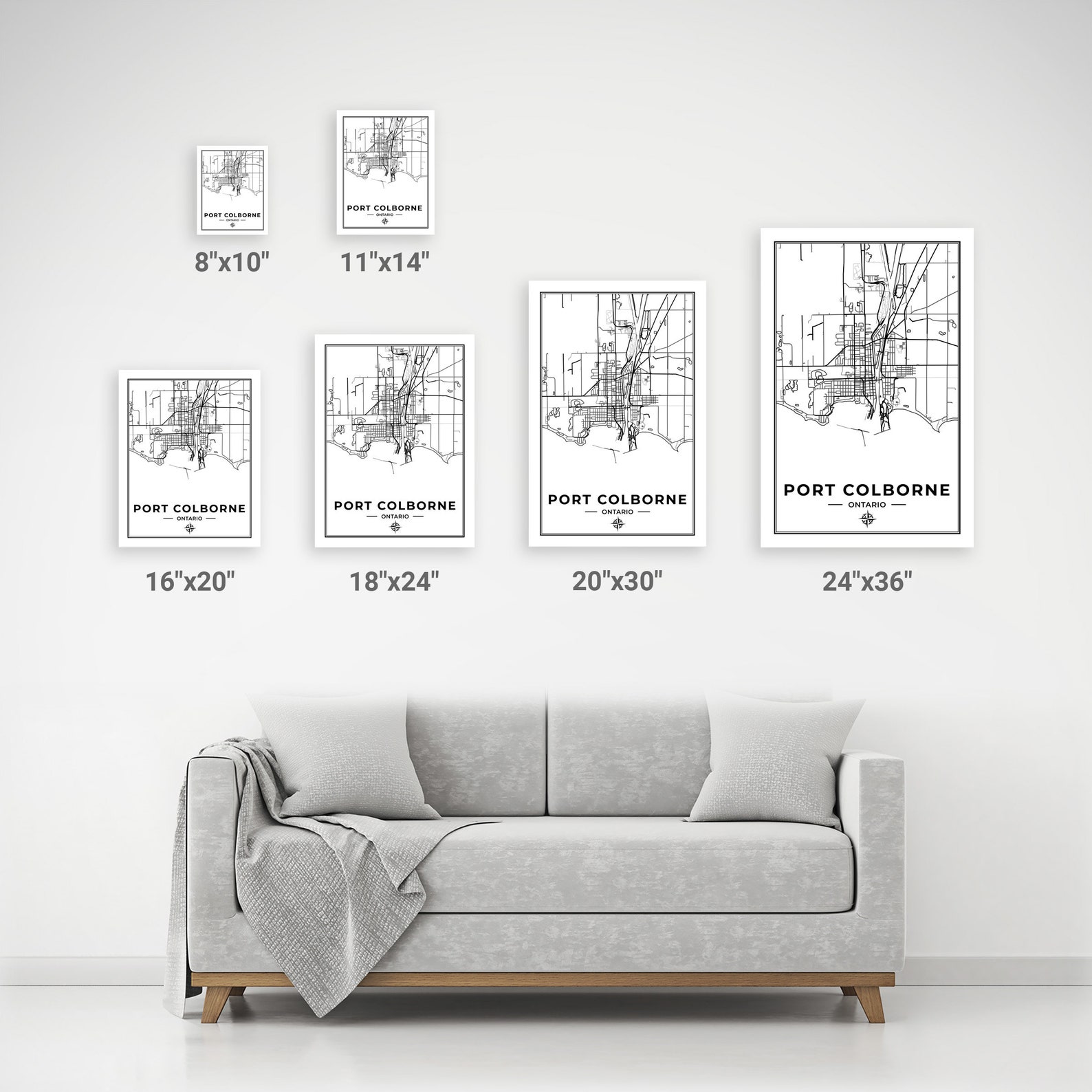 Port Colborne Map Print | Map of Port Colborne Ontario | Black & White ...