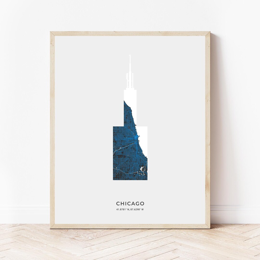 Chicago Willis Tower Map Print | Map of Chicago Illinois | Digital ...