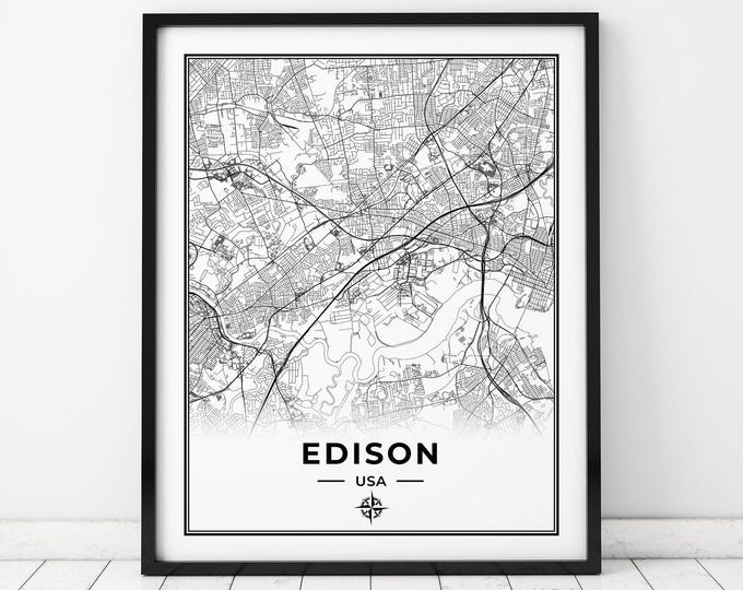 Edison Map Print Minimalistic Wall Art Poster City Maps Scandinavian ...