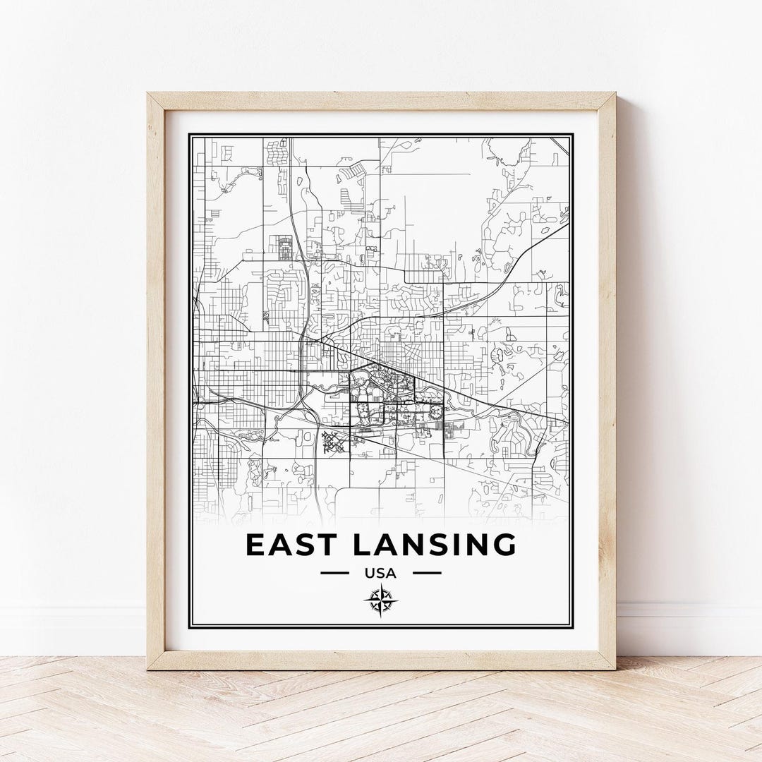 East Lansing Map Print | Map of East Lansing Michigan | Digital ...