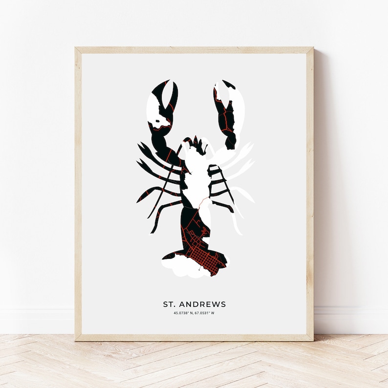 Saint Andrews Lobster Print | Map of Saint Andrews New Brunswick ...