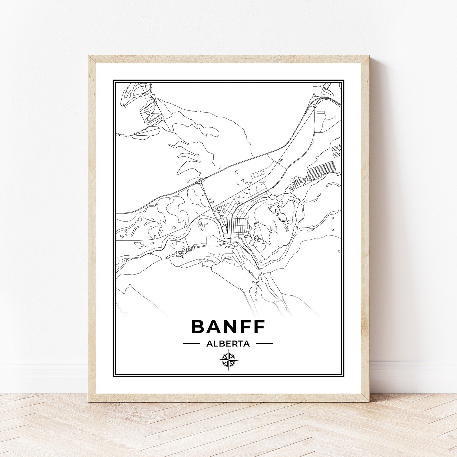 Banff Map Print | Map of Banff Alberta | Black & White | Digital ...