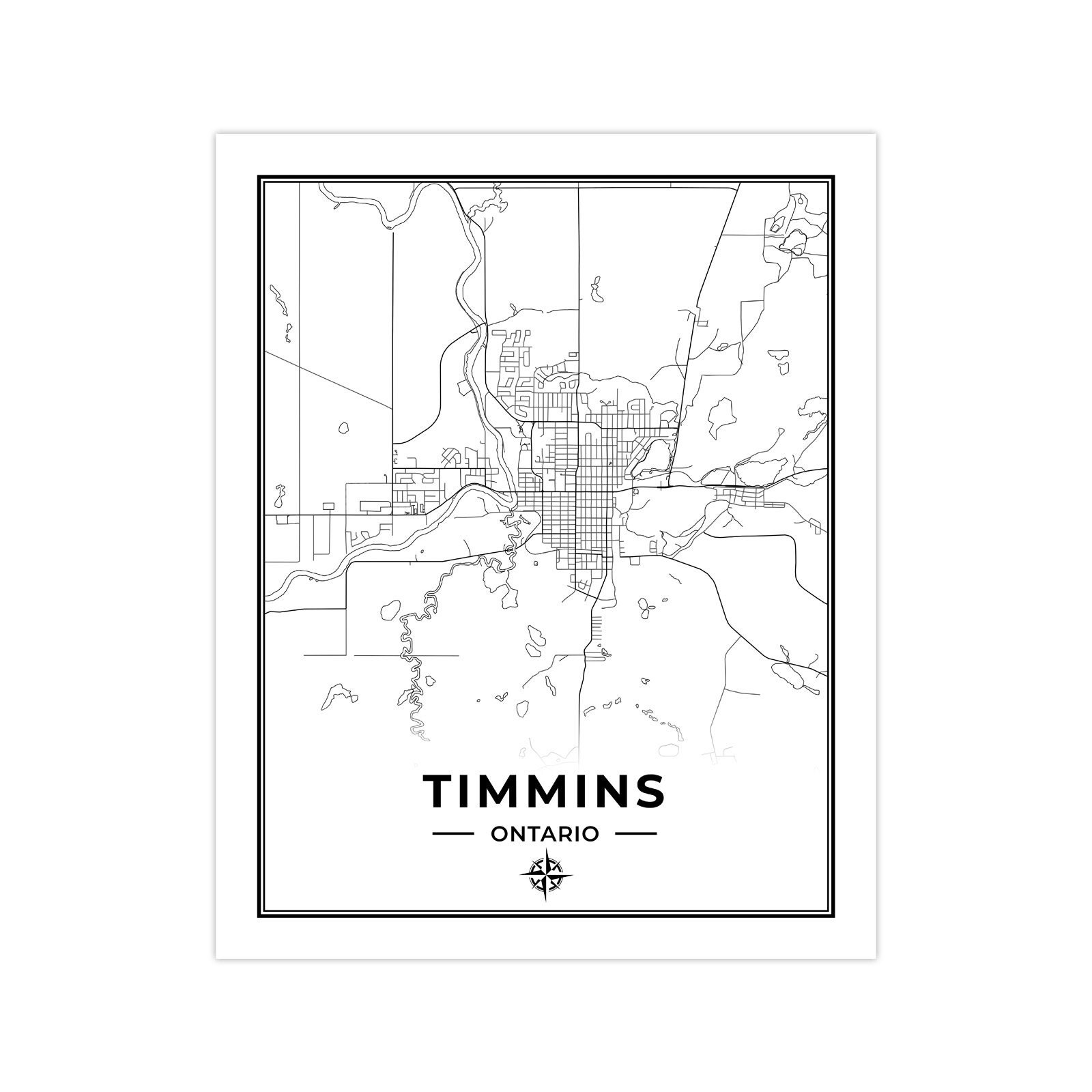 Timmins Map Print | Map of Timmins Ontario | Black & White | Digital ...