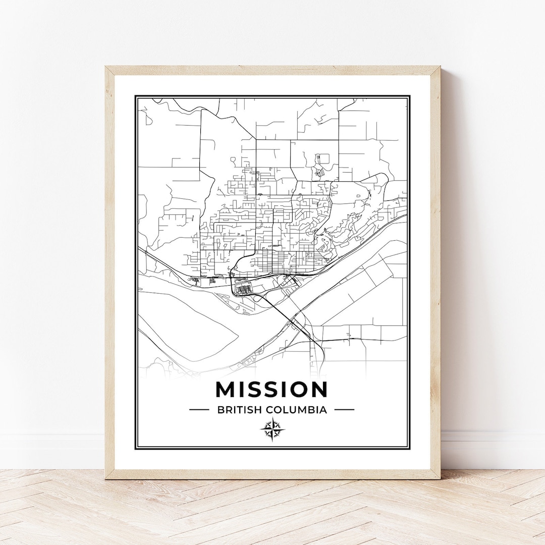 Mission Map Print | Map of Mission British Columbia | Black & White ...