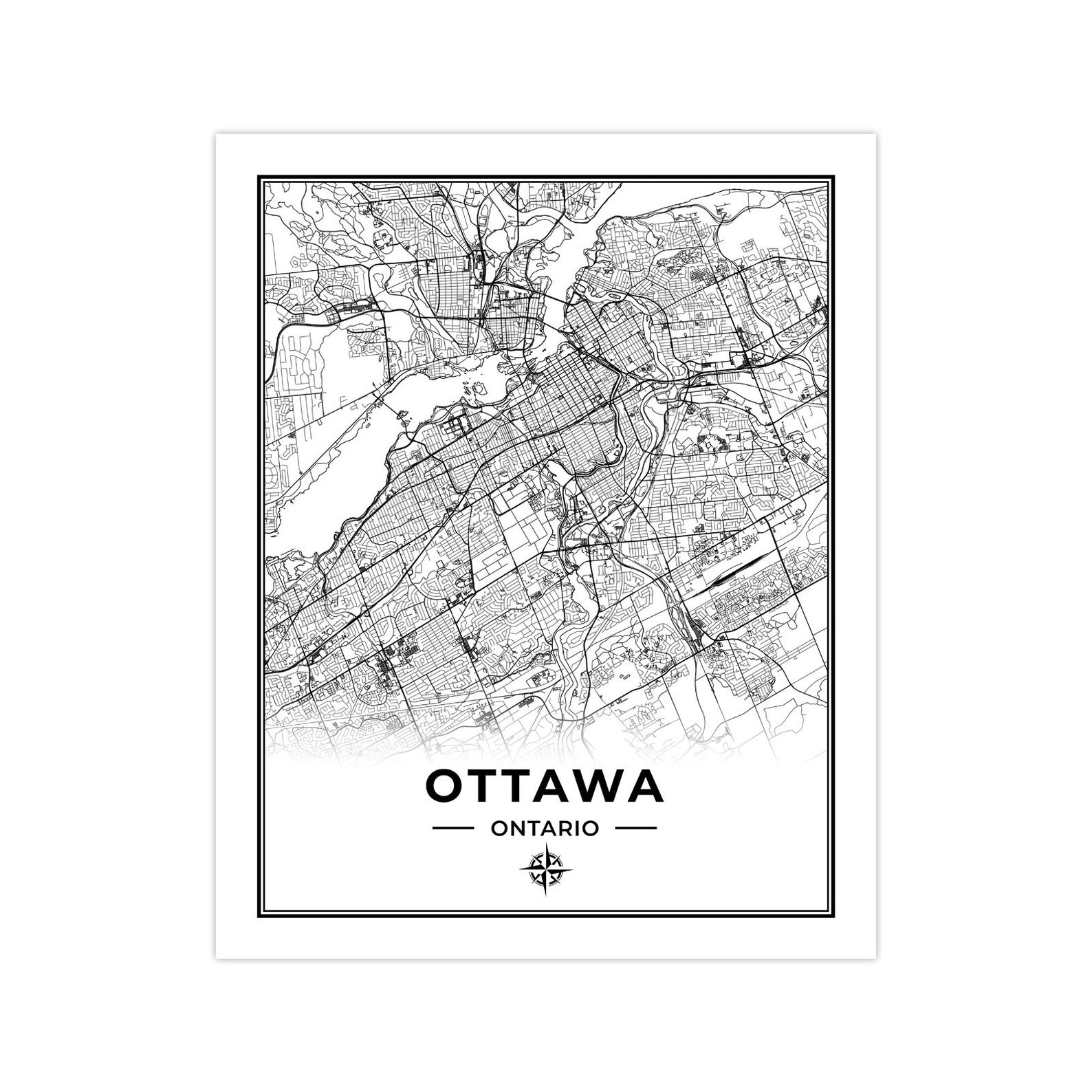 Ottawa Map Print Map of Ottawa Ontario Black & White | Etsy
