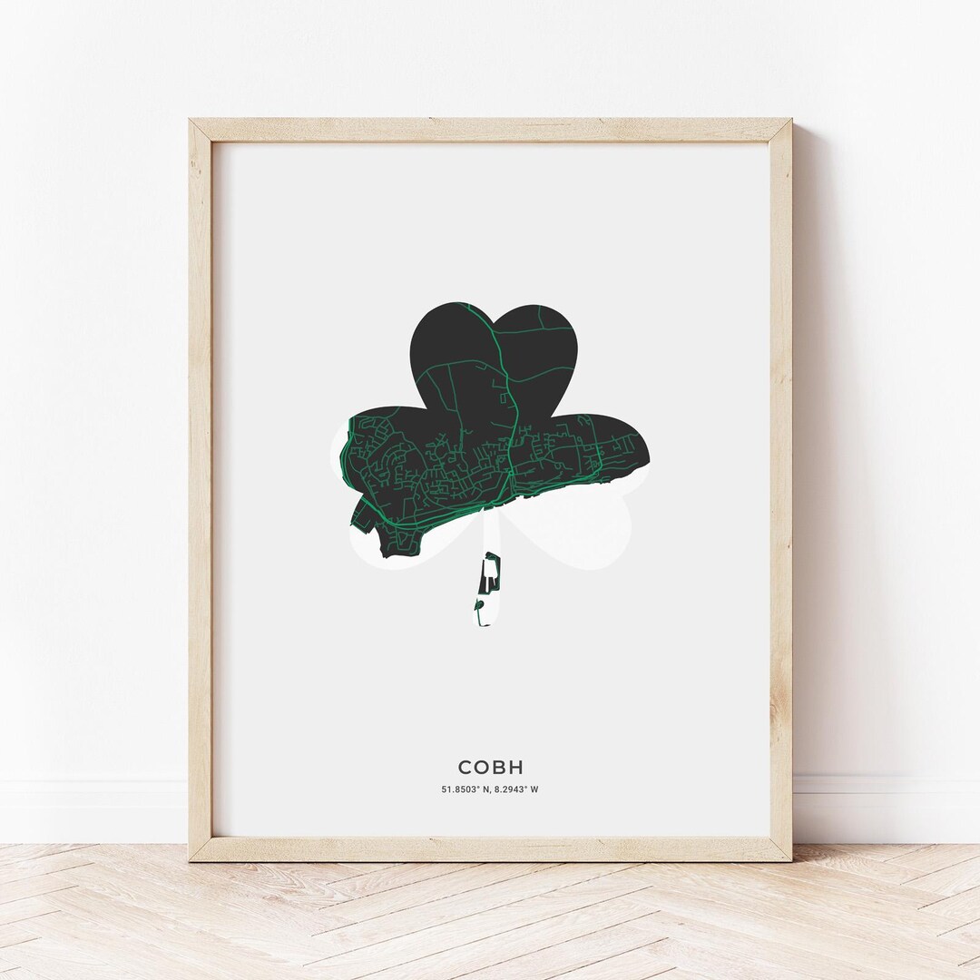 Cobh Shamrock Map Print | Map of Cobh Ireland | Digital Download - Etsy