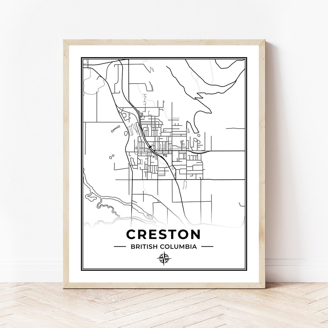 Creston Map Print Map of Creston British Columbia Black & White Digital ...