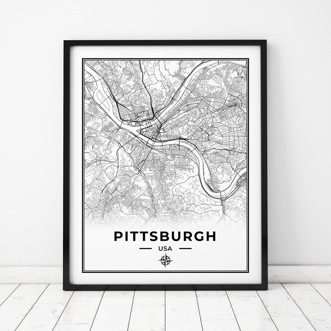 Pittsburgh Map Print | Map of Pittsburgh Pennsylvania | Digital ...