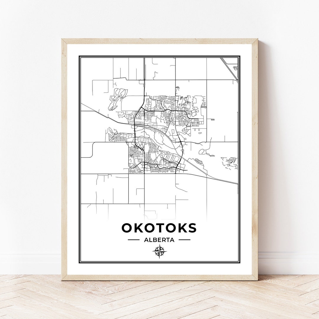 Okotoks Map Print | Map of Okotoks Alberta | Black & White | Digital ...