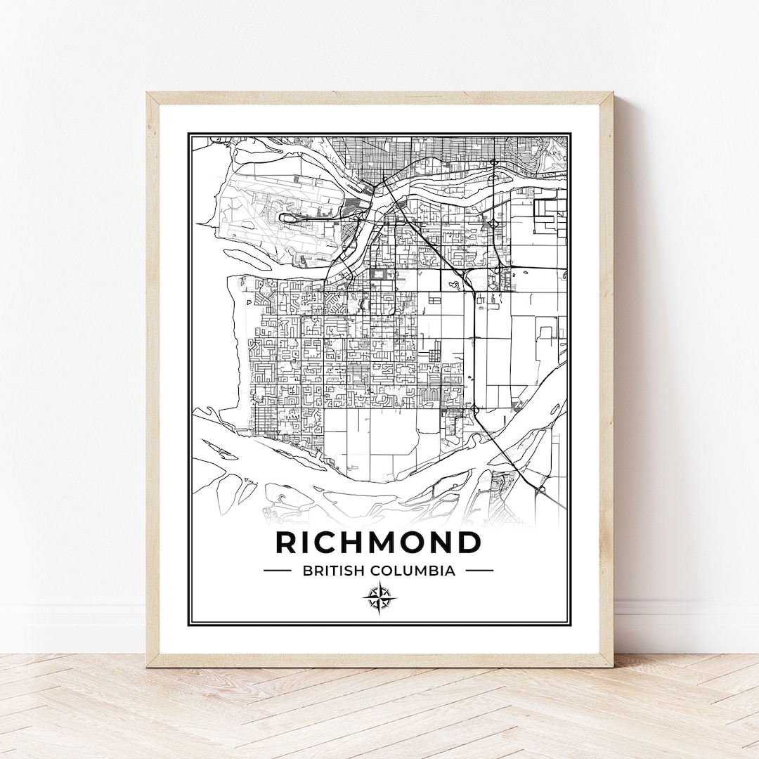 Richmond Map Print | Map of Richmond British Columbia | Black & White ...