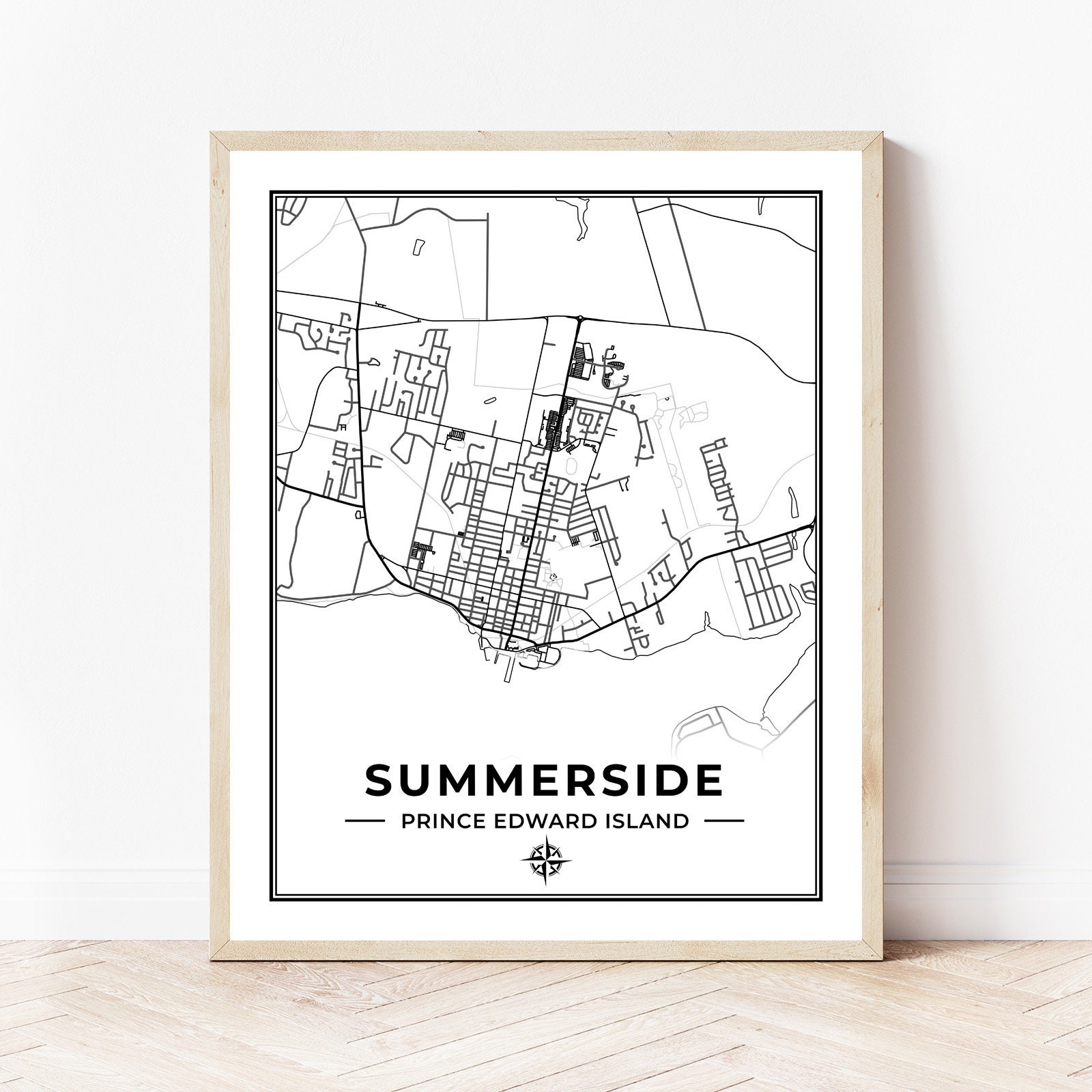 Wall Hangings Black & White Summerside Map Print Map of Summerside Prince Edward Island Home ...