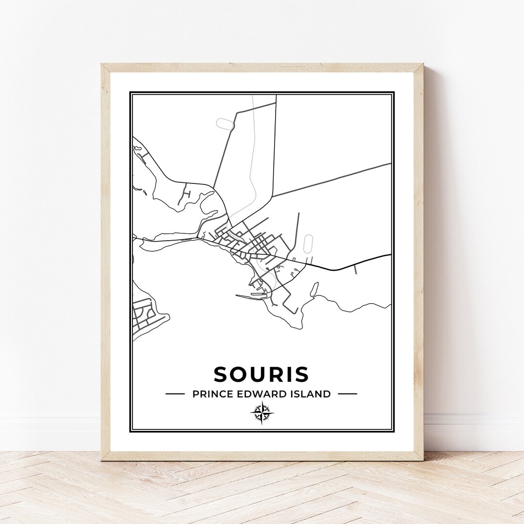 Souris Map Print | Map of Souris Prince Edward Island | Black & White ...
