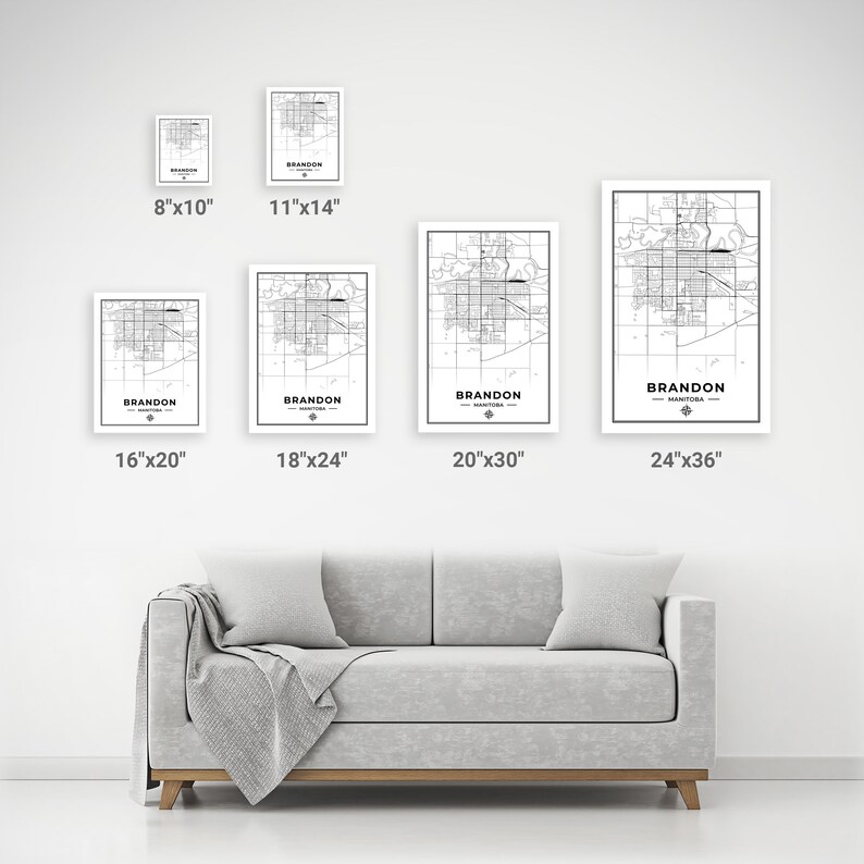 Brandon Map Print | Map of Brandon Manitoba | Black & White | Digital ...