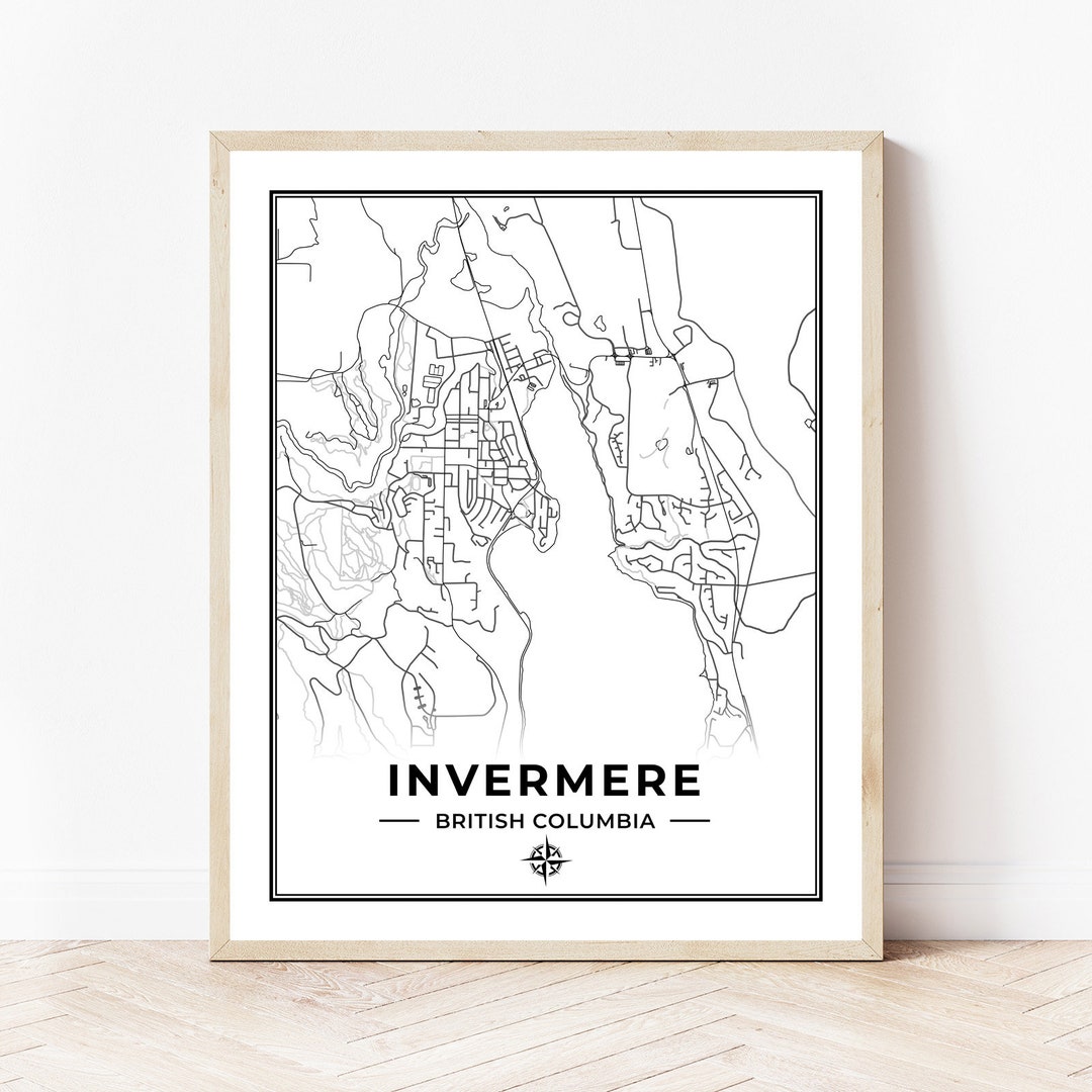 Invermere Map Print | Map of Invermere British Columbia | Black & White ...